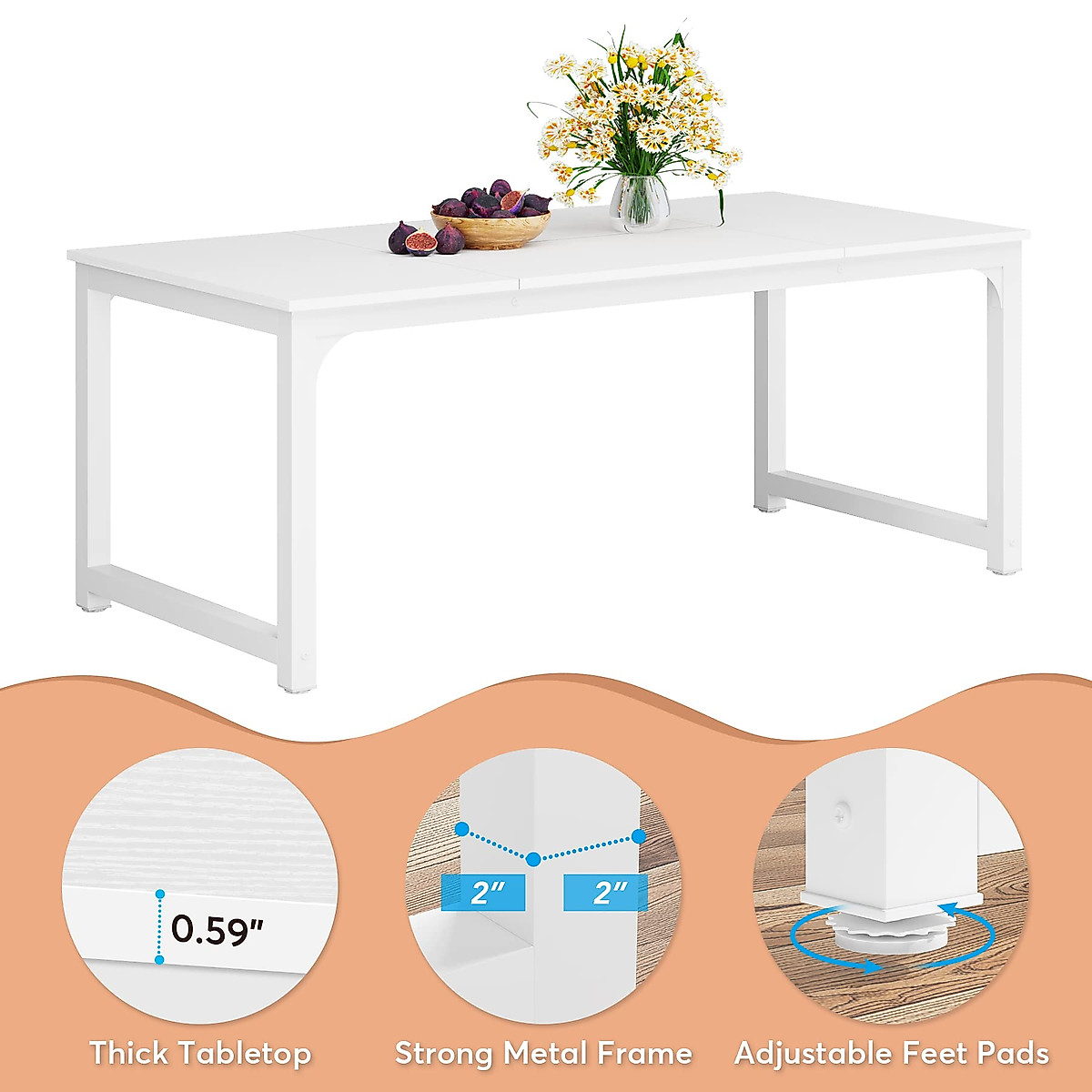 Tribesigns 71"x31.5" Dining Table, Industrial Kitchen Table for 6-8 Person, Rectangular Dinner Table for Dining Room Kitchen Living Room, with Heavy Duty Metal Legs, Rustic Brown