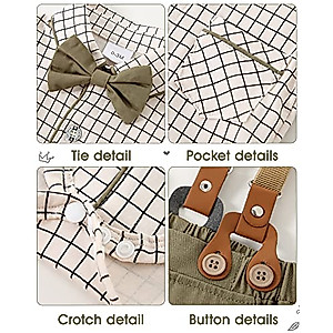 CARETOO Baby Boy Formal Outfits Baby Boy Wedding Outfit Dress Shirt/Bowtie/Suspender Pants Set Green 0-3Months