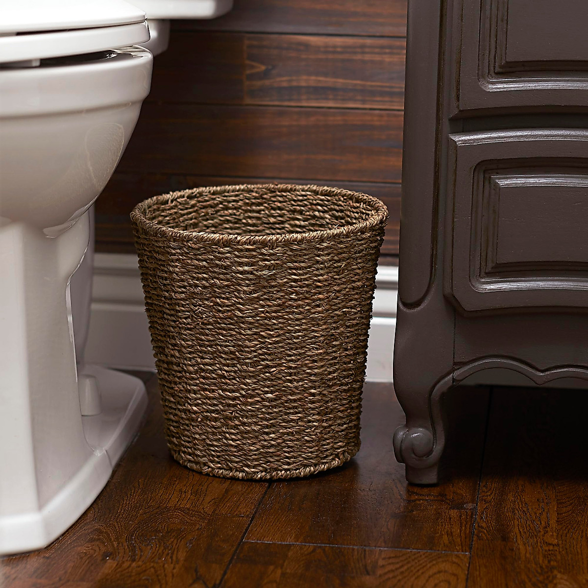 Household Essentials ML-5692 Woven Seagrass Wicker Waste Bin - for Bathrooms and Bedrooms - Natural,Brown,Small