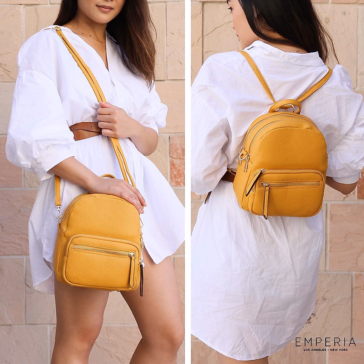 Emperia Klara Small Faux Leather Mini Backpack Casual Daypack 3 Way Carry Lightweight Rucksack Convertible for Women Red