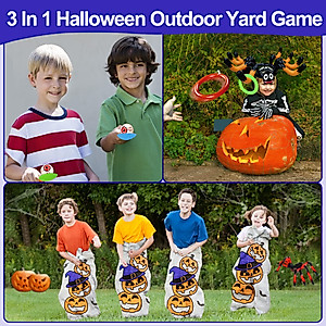 17 Pcs Halloween Party Games, 4 Potato Sack Race Bags, Inflatable Spider Ring Toss Game, 4 Eyeballs and Spoon Race Game for Kids Family Adults 4 Players Halloween Party Favor Decor Outdoor Indoor Yard