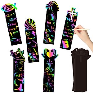 CY2SIDE 60PCS Religious Rainbow Color Scratch Bookmarks for Kids, Crosses Scratch Craft Kits for Kids Christian Sunday School Church, Easter Magic Art Rainbow Color Craft Kit for Vacation Bible School