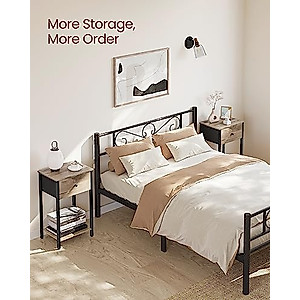 VASAGLE Nightstand, Side Fabric Drawer, 24-Inch Tall End Table with Storage Shelf, Bedroom, Toasted Oak