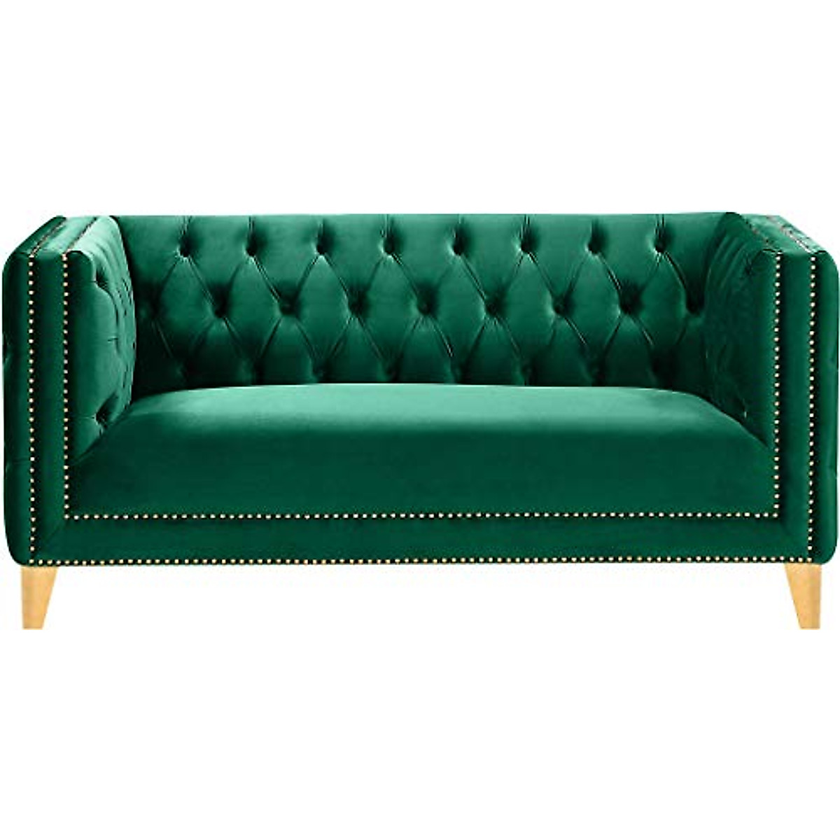 Meridian Furniture 652Green-L Michelle Collection Modern | Contemporary Loveseat with Deep Button Tufting, Nailhead Trim and Sturdy Gold Iron Legs, 66" W x 34" D x 30" H, Green