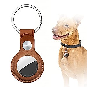 AICase Case for AirTag with Keychain Ring, Protective Leather Holder Tracker Cover with Keyring Compatible with Apple New Air Tag 2021 for Pets, Keys, Luggage, Backpacks