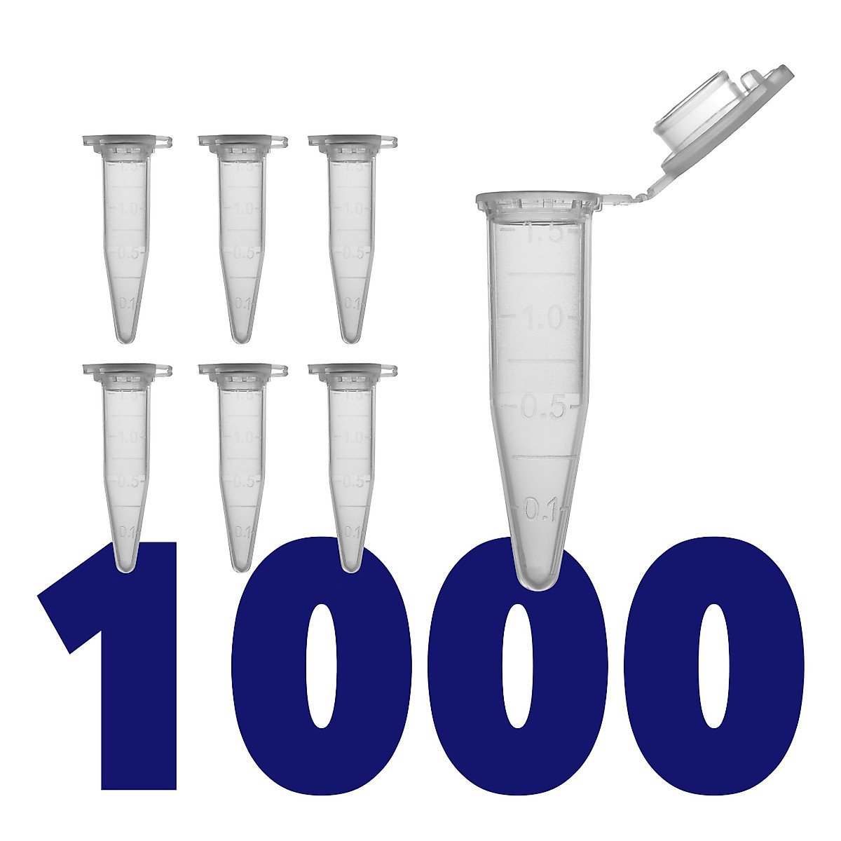 Kashi Scientific 1.5mL Microcentrifuge Tube with Snap Cap [1000/Pack] 1.5 mL Centrifuge Tubes with Flip Cap, Clear Graduation, Polypropylene, Plastic Lab Snap Tubes