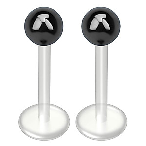 Evonix 2pc AB Black Labret 16g Studs Flexible Bioplast Clear Plastic Bioflex Monroe Piercing Jewelry 10mm