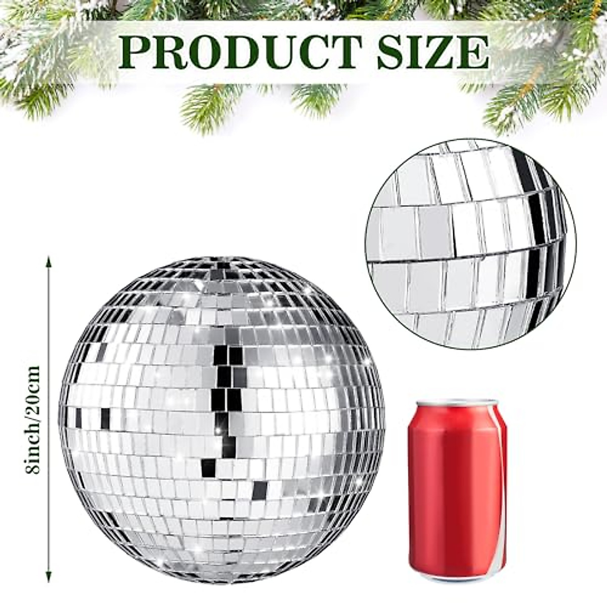 Retisee 8'' Disco Ball Christmas Tree Topper Disco Mirror Ball Xmas Tree Topper 3D Hollow Silver Disco Ball Decor Disco Ball Ornament for 70s Disco Holiday Wedding Birthday Party Decorations
