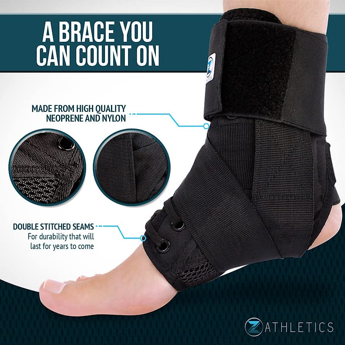 Z ATHLETICS Zenith Ankle Brace, Lace Up Adjustable Support – for Running, Basketball, Injury Recovery, Sprain! Ankle Support Wrap for Men, Women, and Children (Black, Medium)