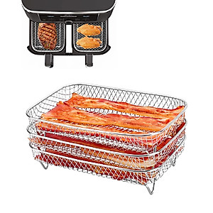 Air Fryer Rack for Ninja Foodi Air Fryer, 304 Stainless Steel Three Stackable Dehydrator Rack Toast Rack Stand Accessories for Ninja DZ201 DZ401 Dual Air Fryer