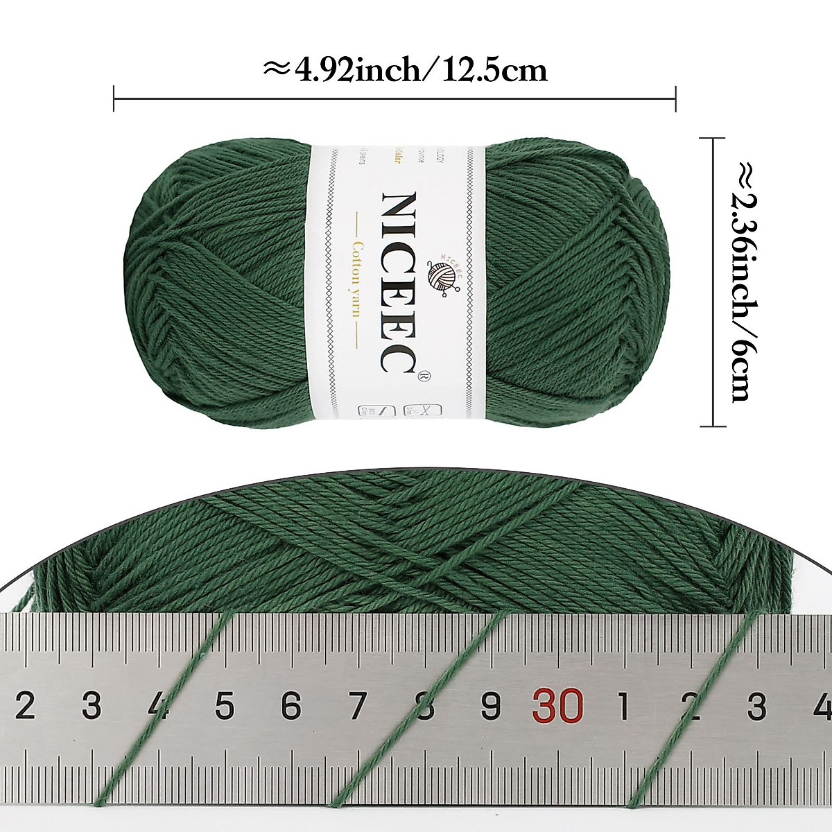 NICEEC 4 Skeins Soft Baby Cotton Yarn, 4 Ply, DIY Craft, Fingering Weight, Blanket Yarn for Crochet & Knitting, Total 700yds/7.05oz - Green