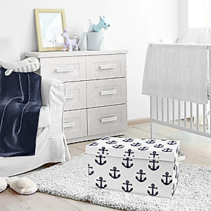 Sweet Jojo Designs Navy Blue White Anchors Boy Girl Small Fabric Toy Bin Storage Box Chest For Baby Nursery or Kids Room - Nautical Theme Ocean Sailboat Sea Marine Sailor Anchor Unisex Gender Neutral