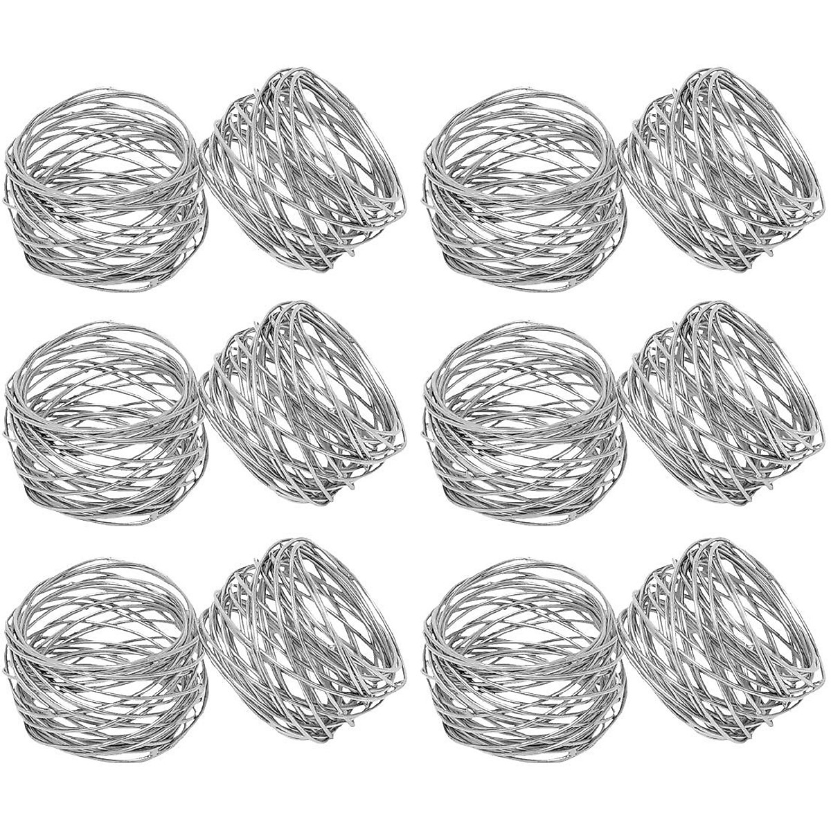 Kaizen Casa Handmade Round Mesh Napkin Rings Holder for Dinning Table Parties Everyday (Silver, 12)