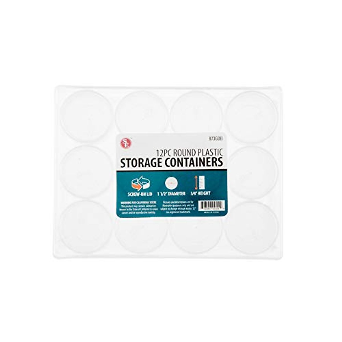 SE 12-in-1 Round Containers with Screw-On Lids Inside Storage Box, 1-1/2", Translucent - 8736DB