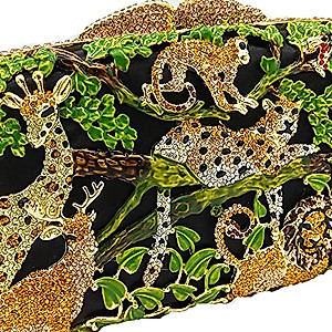 Forest Animal Pattern Style Crystal Clutch Purses for Women Formal Evening Bags (Green) Medium