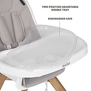 Evolur Zoodle 2 in 1 Baby High Chair in Light Grey, Easy to Clean, Adjustable and Removable Tray, Compact and Portable Convertible High Chair for Babies and Toddlers