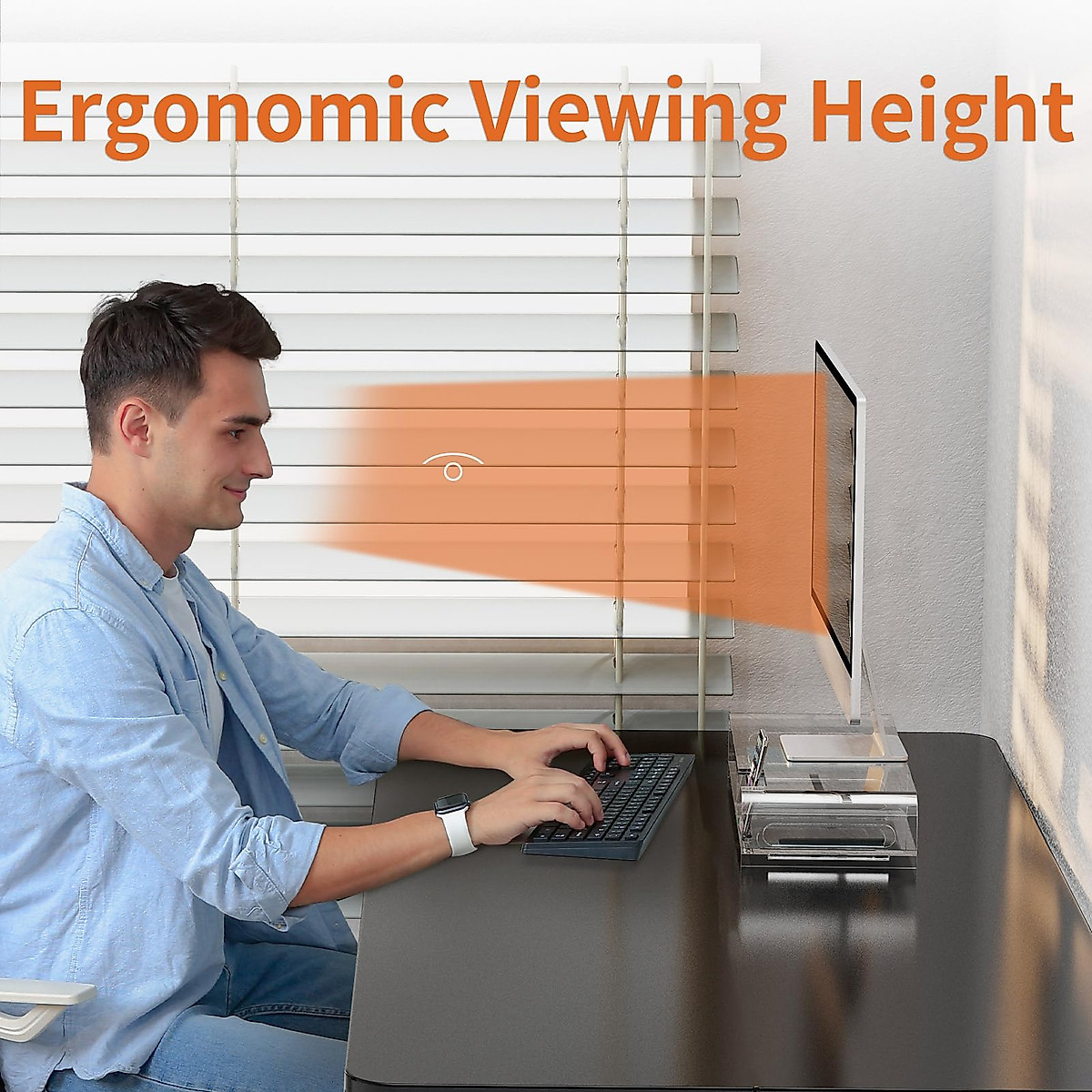 ErgoFocus 20inch Large Acrylic Monitor Stand Riser, 2-Tier Clear Monitor Stand with Built-in Phone Holder, Premium Acrylic Monitor Riser with Keyboard Storage