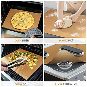 SKYBD 2 Pack Oven Liners for Bottom of Oven, Reusable - Heavy Duty Non-stick Teflon Mats 16"x 24", Easy to Clean - Electric Gas Oven Floor Protector Liner -Reduce Food Spills and Stuck (Copper, 2)