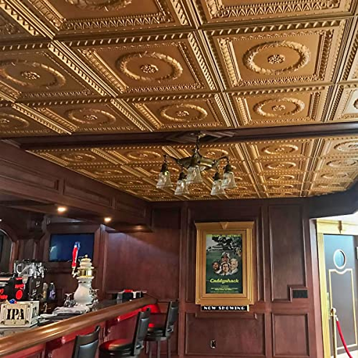 From Plain To Beautiful In Hours 210 Laurel Wreath PVC 2' x 2' Lay-in or Glue-up Ceiling Tile, Pack of 10, Antique Brass, 10 Piece