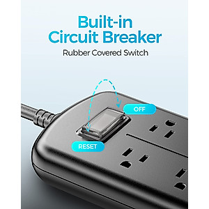 Outdoor Power Strip 8 Outlets, Weatherproof Surge Protector with 6 FT Extension Cord, IPX6 Waterproof, 1875W Overload Protection, Mountable Outlet Extender for Home Patio and Garden, Black