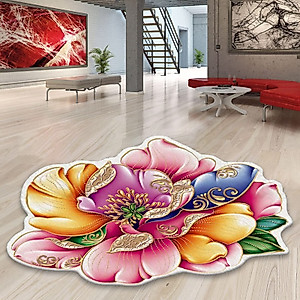 Scceatti Soft Shag Rugs for Bedroom 3x3Feet Non SlipBedroom Rug Rugs Large Bohemian Floor Rug Heat Transfer 3D Circle Floor Mat Sofa Bedroom Living Room Carpet for Living Room Bedroom Essentials