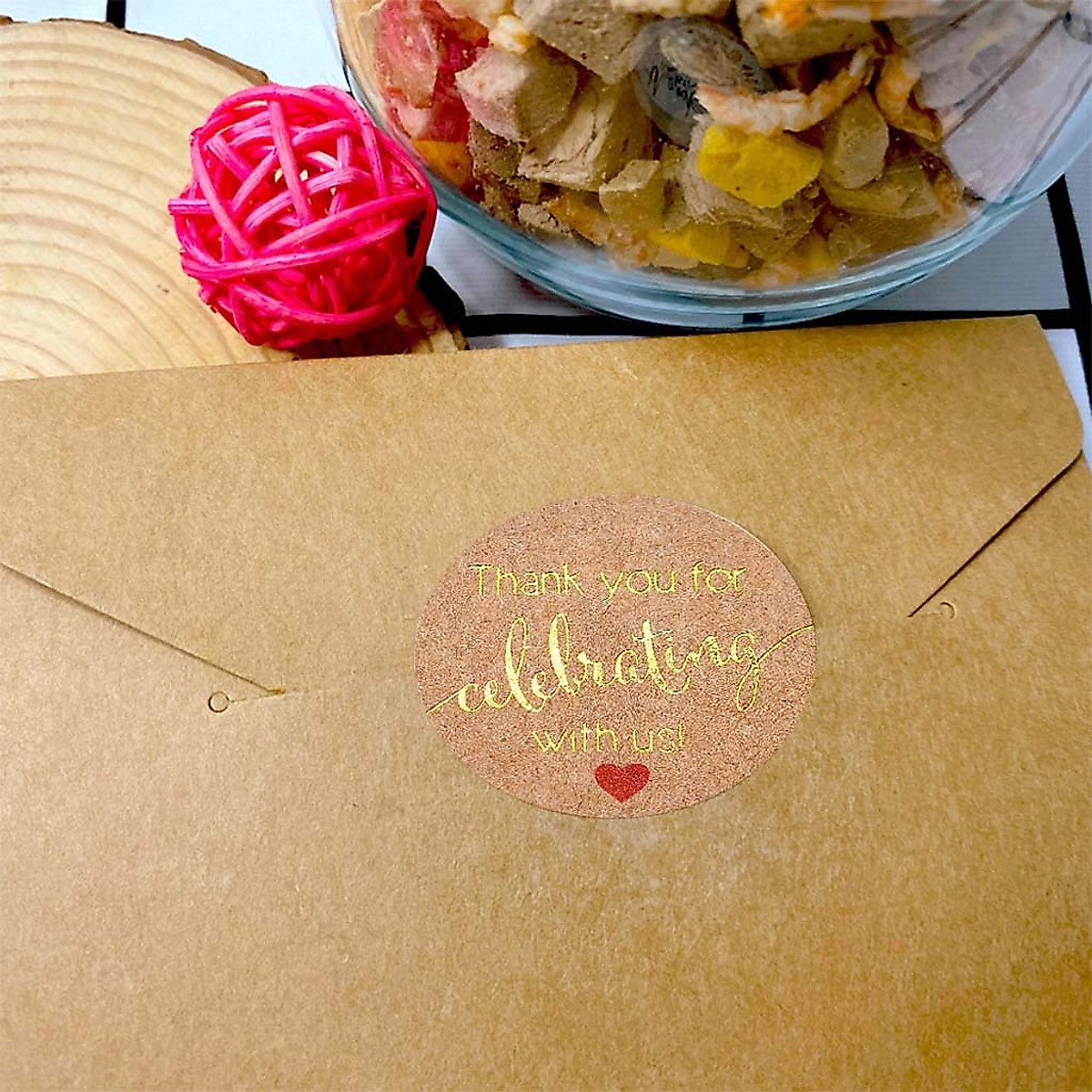 WANGFUFU 500pcs 1Inch Kraft Thank You for Celebrating with US Stickers Wedding Seal Label - for Sealing, Decoration