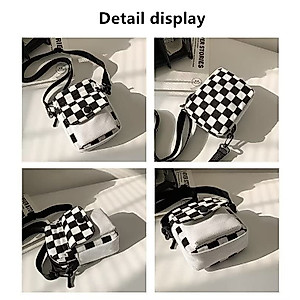 Checkered Bag,Girl's Canvas Shoulder Bag,Trendy Crossbody Handbags,Small Square Bag, Mini Tote Bags