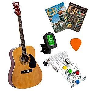 ChordBuddy 42" Full Size Acoustic Guitar Combo Beginner Set with Natural Finish Guitar, Tuner, and Learning System