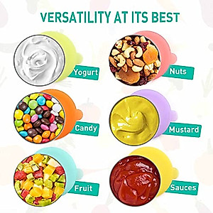 Meltset Salad Dressing Container To Go, 2.5oz Condiment Containers with Lids Reusable Small Sauce Cups for Bento Lunch Box Stainless Steel Leakproof Food Storage Containers (6 Pack, 6 Colors)