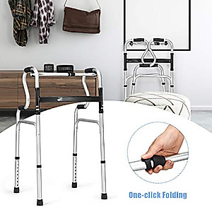 Goplus 3-in-1 Stand-Assist Folding Walker, 400LBS FDA Certification Heavy Duty Walking Mobility Aid, Can be Used as Toilet Safety Rail, Height Adjustable Narrow Drive Walkers for Seniors Elderly Adult