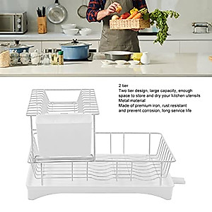 2 Tier Dish Drying Rack Dish Rack for Kitchen Counter Multifunctional Dish Drainer with Utensil Holder for Dishes, Knives, Spoons, and Forks Organizer Shelf