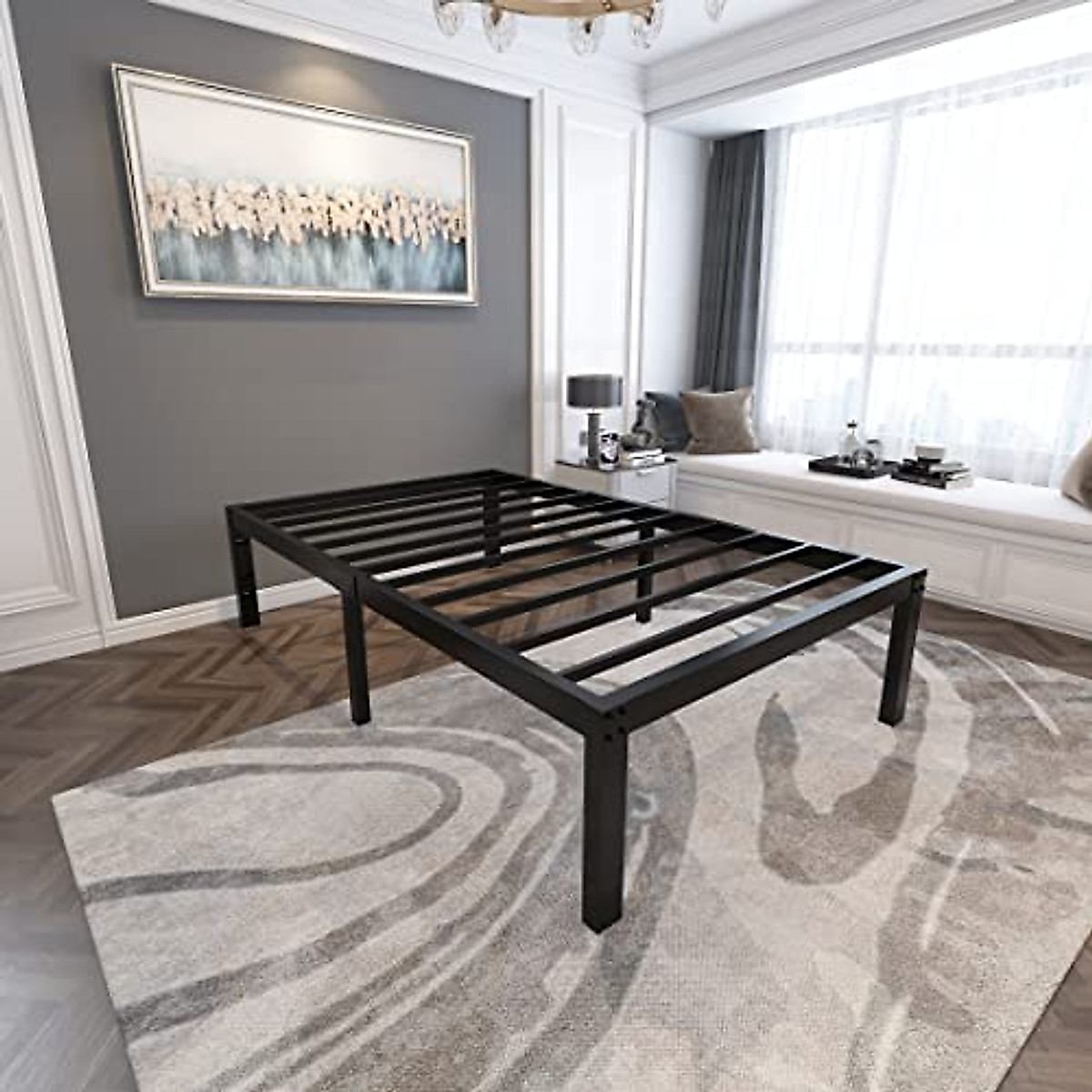 yookare 18 Inch Tall and Strong Platform Metal Bed Frame/Easy Assembly Mattress Foundation/ 4000lbs Heavy Duty Frame with Steel Slat Support/No Noise/No Box Spring Needed，Twin