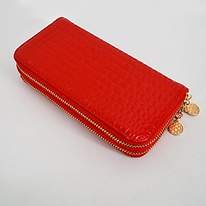 Aisi Women Patent Leather Clutch Wallet Phone Card Holder Organizer Ladies Purse (Red)
