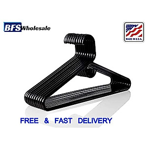 Plastic Hangers HD Heavy Duty, 24 Pcs. Black Color, Made in USA, 3/8” Thickness, Durable, Tubular, Lightweight, for Clothes, Coat, Pants, Shirts, Dress, Suits & More, BFSEALS