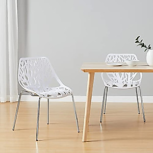 CangLong Modern Mid Century Plastic Shell Hollow Matal Legs Dining Chairs, set of 2, White 2