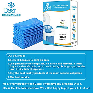 Diaper Pail Refill Bags,Fully Compatible with Arm&Hammer Disposal System Seal and Toss Diaper Pail Refills,Holds up to 1020 Diapers 34 Pack (Lavender)
