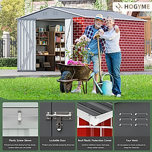 HOGYME 8x12 FT Outdoor Storage Shed, Large Metal Tool Sheds with Updated Frame Structure and Lockable Doors, Garden Shed for Backyard Garden Patio Lawn Red