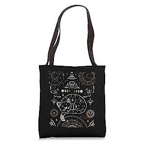 Cat Luna Moth Moon Phases Dark Academia Aesthetic Occult Tote Bag