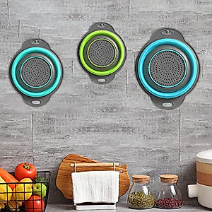 ACOHICE 3-Packs Collapsible Colander Basket Set with Handles 3 Size for Washing Draining Veggies Fruit Pasta Basket Strainers in Kitchen Travel