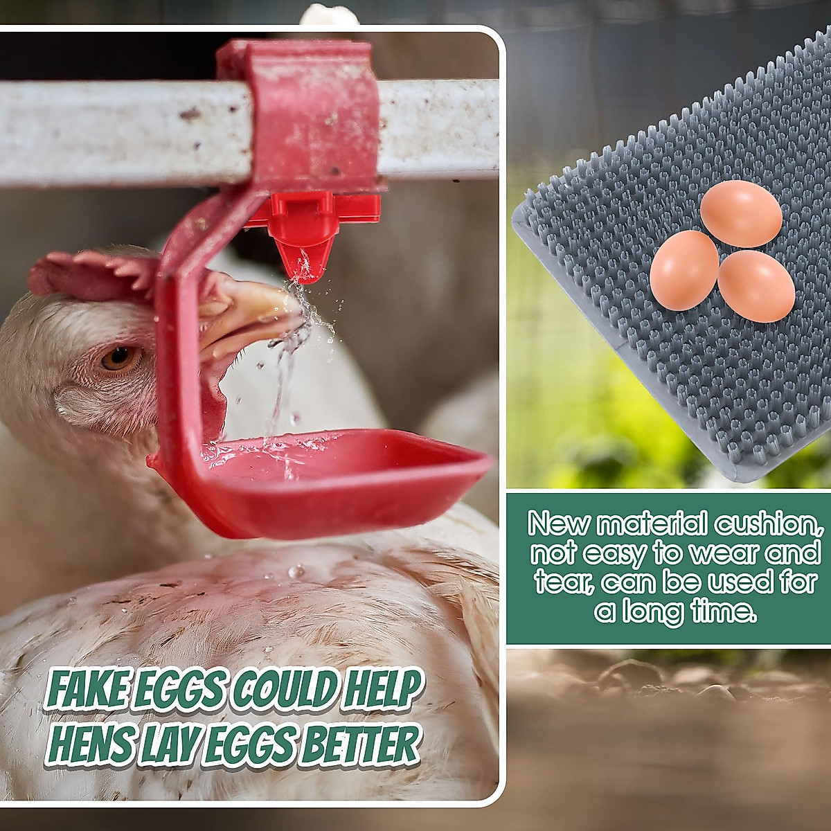Therwen Chicken Roll Out Nesting Boxes Egg Laying Box with 3 Compartment 6 Pcs Automatic Poultry Nipples 3 Pcs Washable Nesting Box Pads 3 Pcs Fake Eggs and Gloves for Chicken and Poultry House