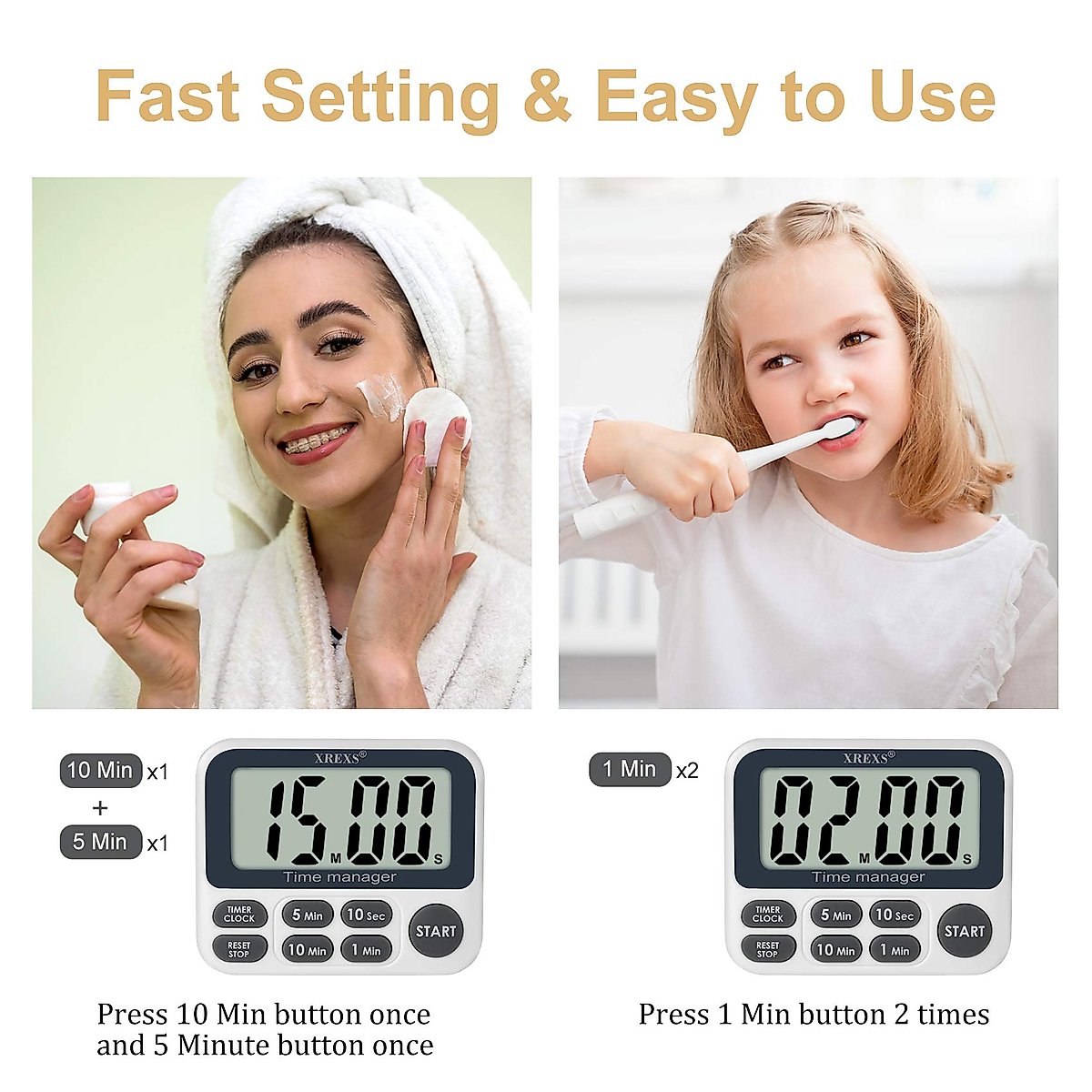 XREXS Digital Kitchen Timer, Magnetic Countdown Up Cooking Timer Clock with Large LCD Display, Adjustable Volume, Loud Alarm & Strong Magnet Classroom Timer for Teachers (Batteries Included)