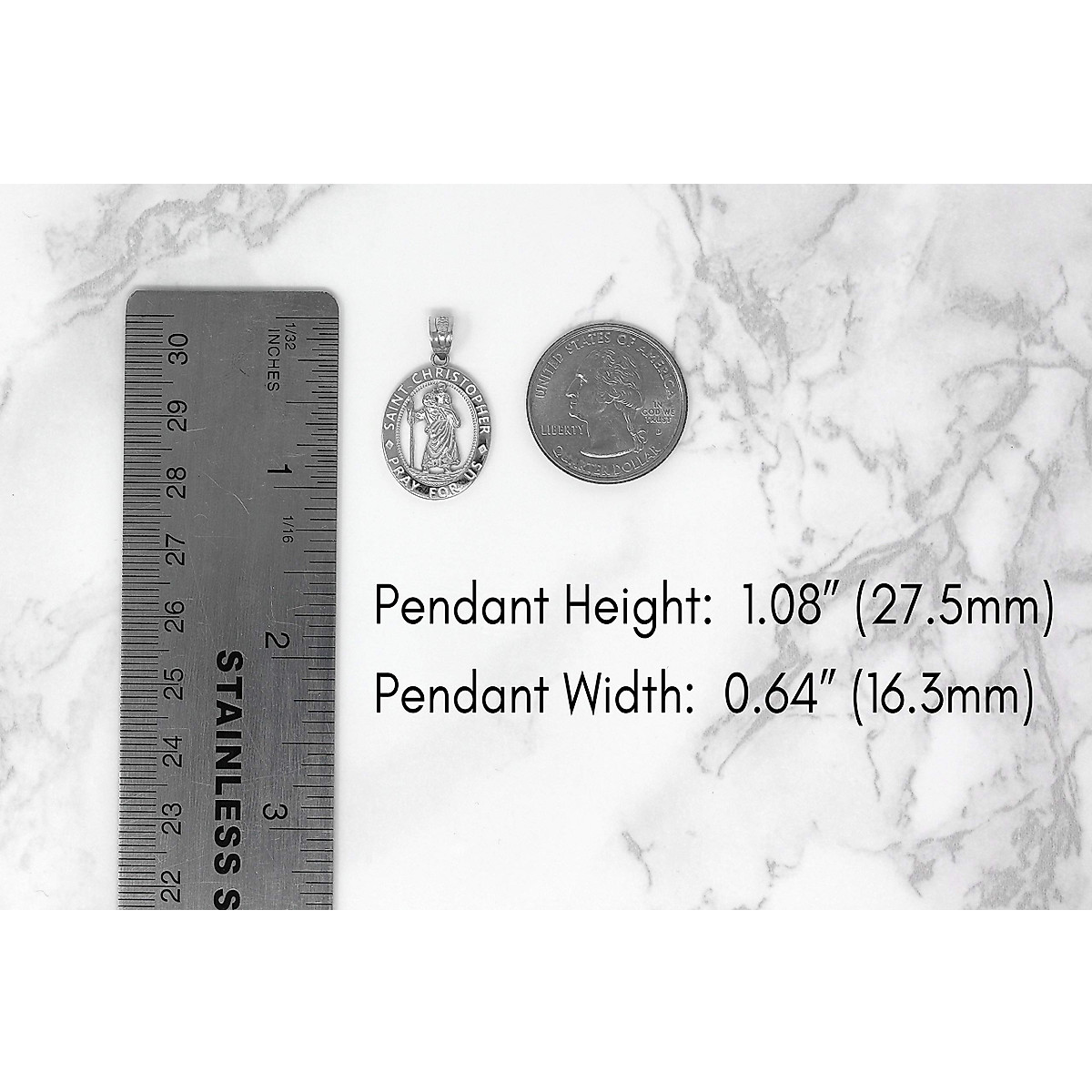 CaliRoseJewelry 10k Saint Christopher Pray for Us Oval Charm Pendant Necklace in White Gold, 16"