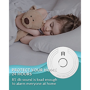 Ecoey Smoke Alarm Fire Detector, Battery Included Photoelectric Smoke Detector with Test Button and Low Battery Signal, Small Fire Alarm for Home, Bedroom FJ136GB, 6 Packs
