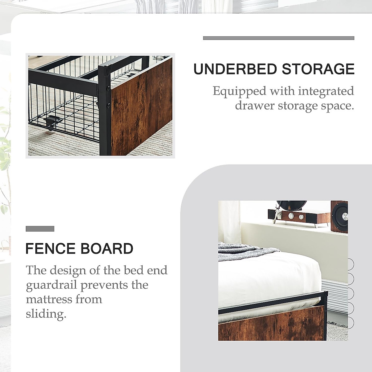 Eifizek Full Size Bed Frame with Charging Station, Platform Bed Frame with Storage Headboard and Drawers, Easy Assembly, No Box Spring Needed (Brown)