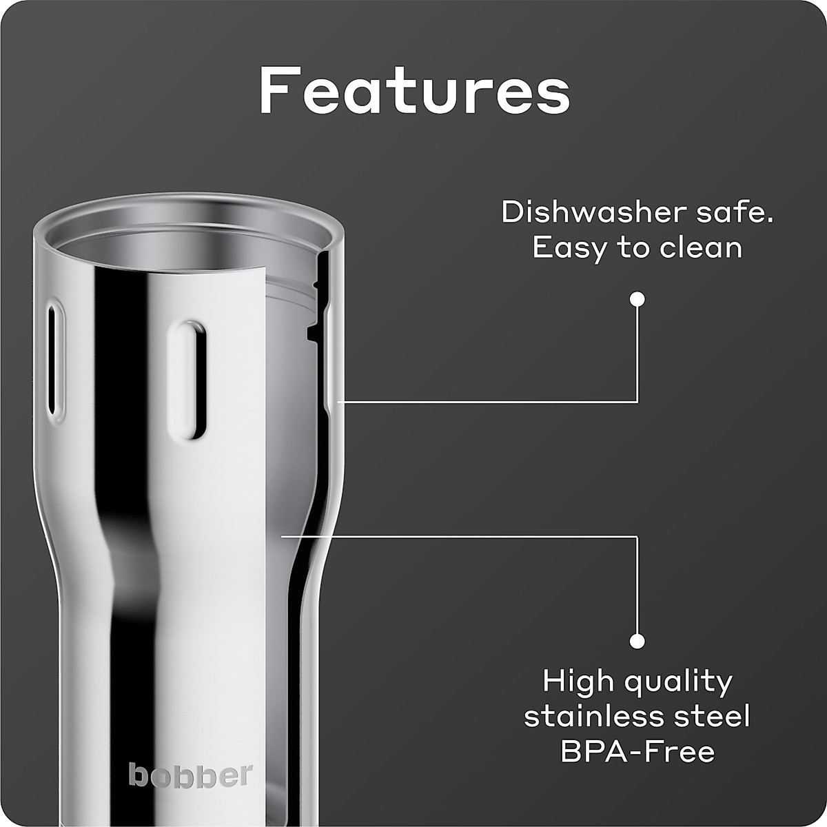 BOBBER - 16 Oz Vacuum Insulated Stainless Steel Portable Travel Coffee Mug With 100% Leakproof Locked Lid (Glossy)