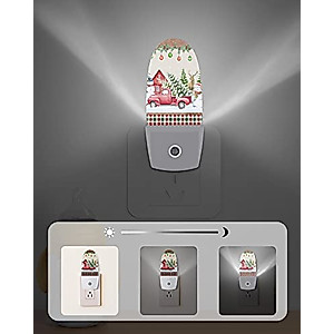 Christmas Tree Truck Night Light, LED Plug in Night Light, Red Green Plaid Xmas Snowflake Elk Wood Night Lights with Dusk to Dawn Sensor Decorative Kids/Adults Nightlight for Bedroom Bathroom