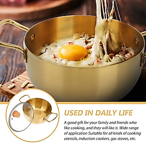 YARDWE 1 Set Ramen Pot Double Handle Milk Pot Instant Cooker Butter Melting Pot Hot Pot Korean Ramen Soup Pot with Lid Noodle Cooking Pot Stainless Steel Outdoor Casserole