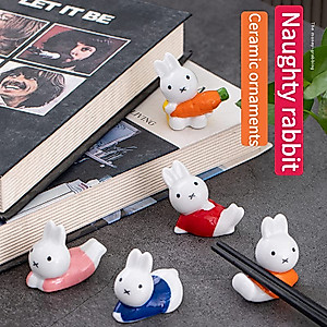 AEOLK Cute rabbit chopstick holder creative pottery decoration cute fashion gift home office desktop decoration car accessories kitchen supplies 5 pieces suitable for restaurant izakayaHoliday gifts,