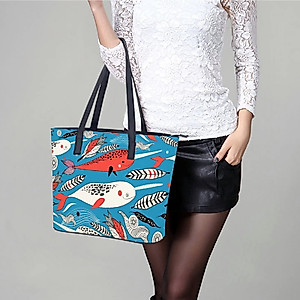 Womens Handbag Whale Pattern Leather Tote Bag Top Handle Satchel Bags For Lady