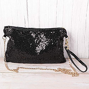 Tinksky Sparkly Sequin Handbag Lady Party Evening Clutch Shoulder Bag, Mother's Day gift or gift for women (Black), 10 * 7.1 * 0.8 inch